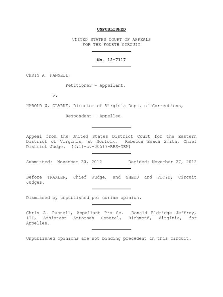 Chris Pannell v. Harold Clarke, 4th Cir. (2012) | PDF | Social Science ...
