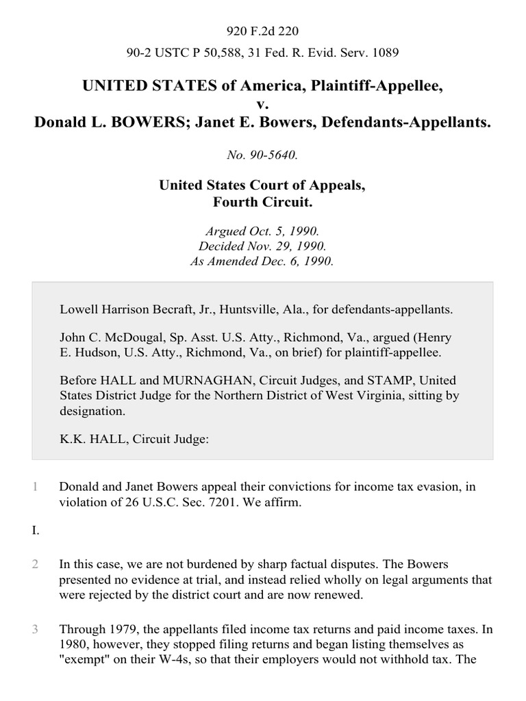 United States v. Donald L. Bowers Janet E. Bowers, 920 F.2d 220, 4th ...