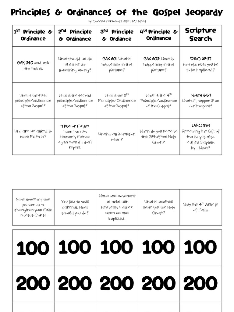Principles & Ordinances of The Gospel Jeopardy | PDF | Baptism ...