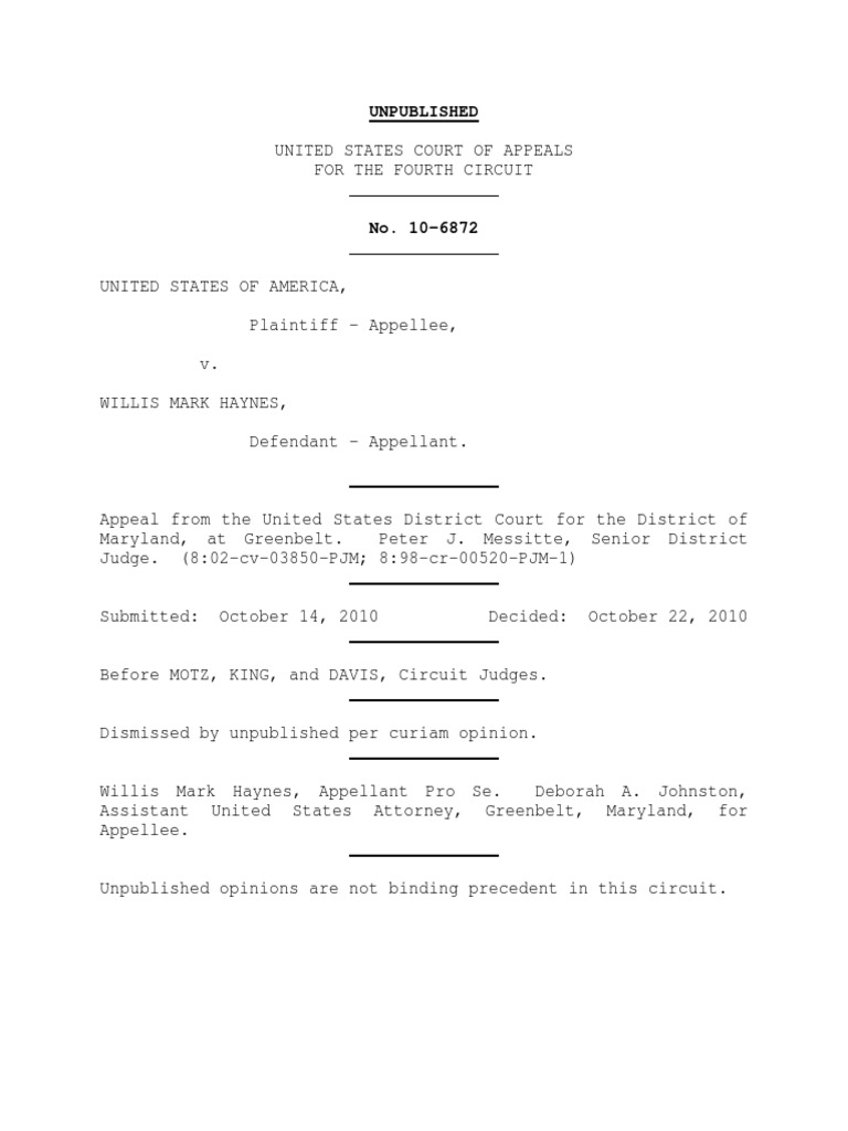 United States v. Haynes, 4th Cir. (2010) | PDF | Politics | Law