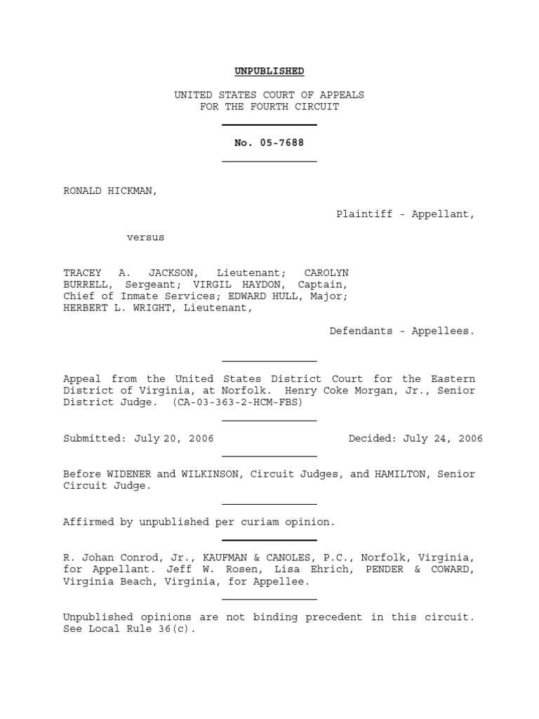 Hickman v. Jackson, 4th Cir. (2006) | PDF | Politics | Law
