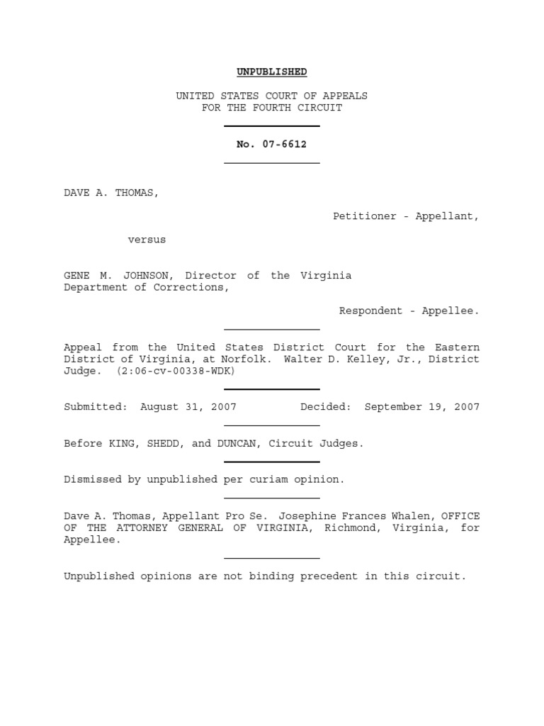 Thomas v. Johnson, 4th Cir. (2007) | PDF | Politics | Social Science
