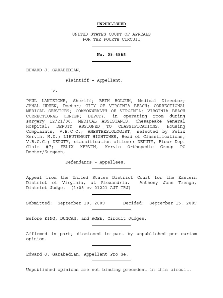Garabedian v. Lanteigne, 4th Cir. (2009) | PDF | Social Science ...