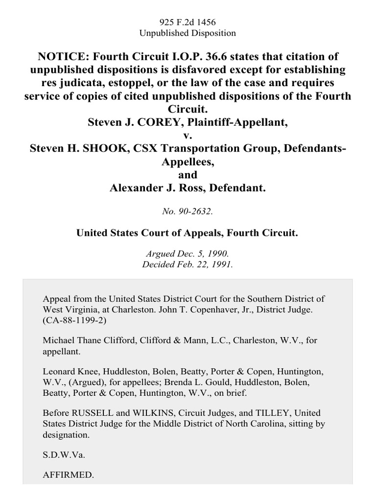 Steven J. Corey v. Steven H. Shook, CSX Transportation Group, and ...
