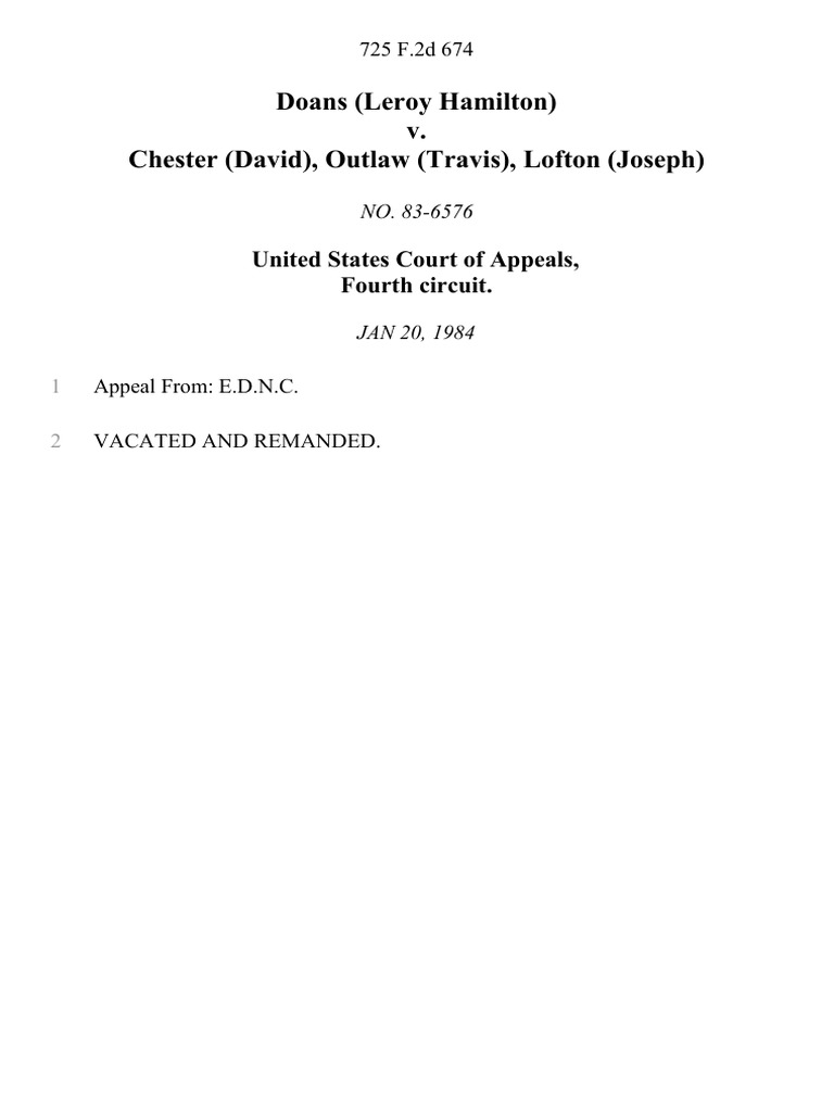 Doans (Leroy Hamilton) v. Chester (David), Outlaw (Travis), Lofton ...