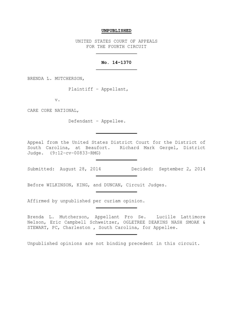 Brenda Mutcherson v. Care Core National, 4th Cir. (2014) | PDF