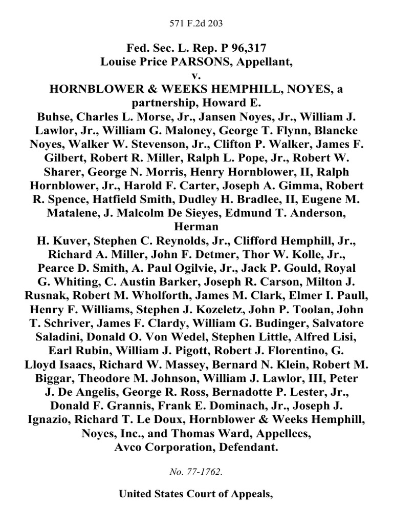 Fed. Sec. L. Rep. P 96,317 Louise Price Parsons v. Hornblower & Weeks ...
