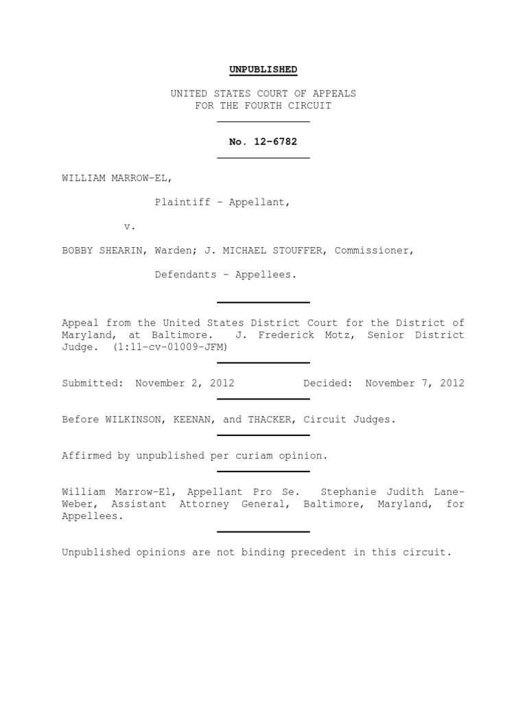 William Marrow-EL v. Bobby Shearin, 4th Cir. (2012) | PDF