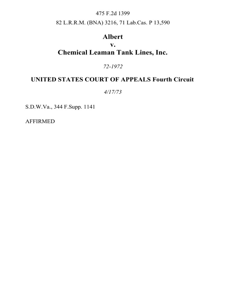 Albert v. Chemical Leaman Tank Lines, Inc, 475 F.2d 1399, 4th Cir ...