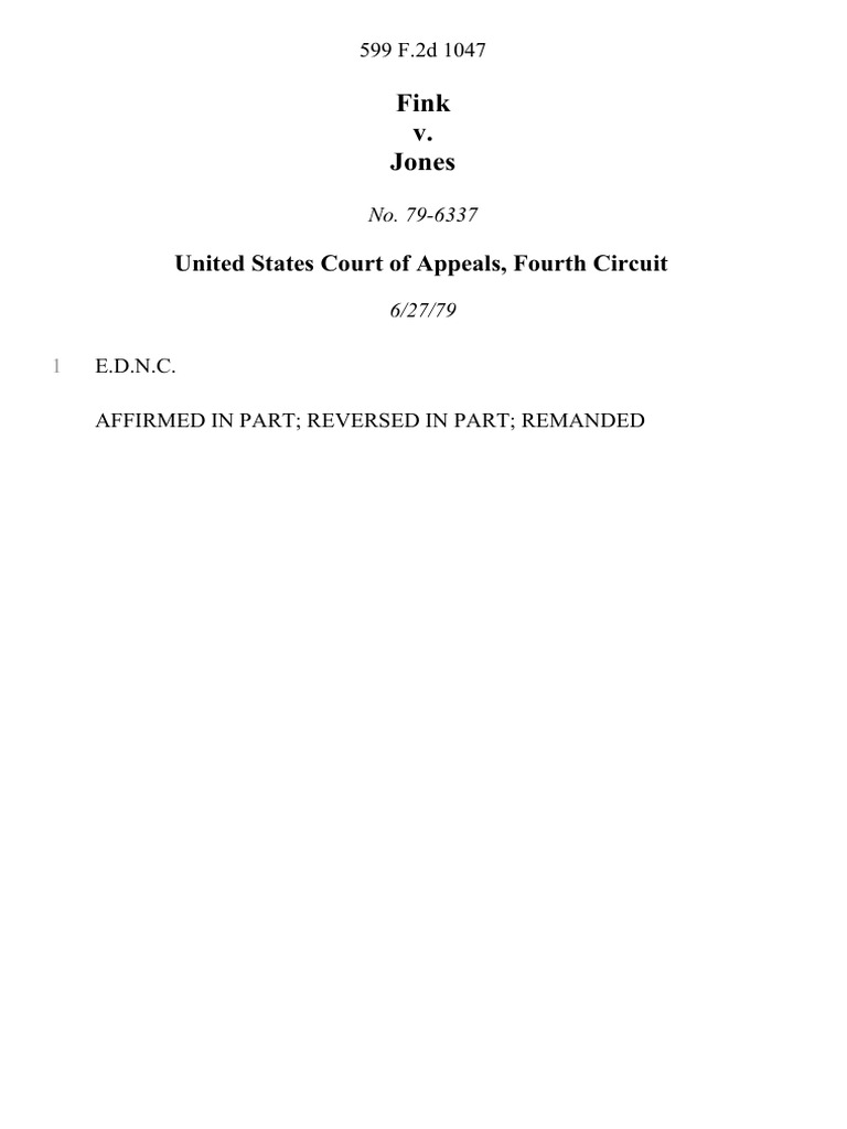 Fink v. Jones, 599 F.2d 1047, 4th Cir. (1979) | PDF