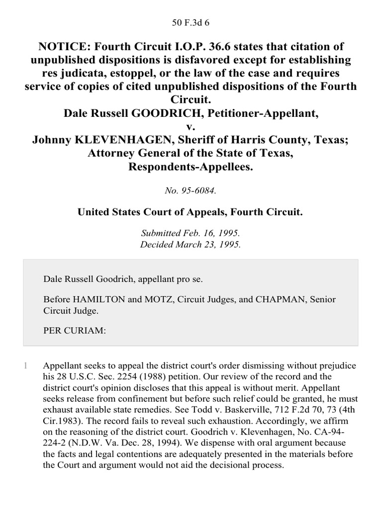 Goodrich v. Klevenhagen Appeal Decision | PDF