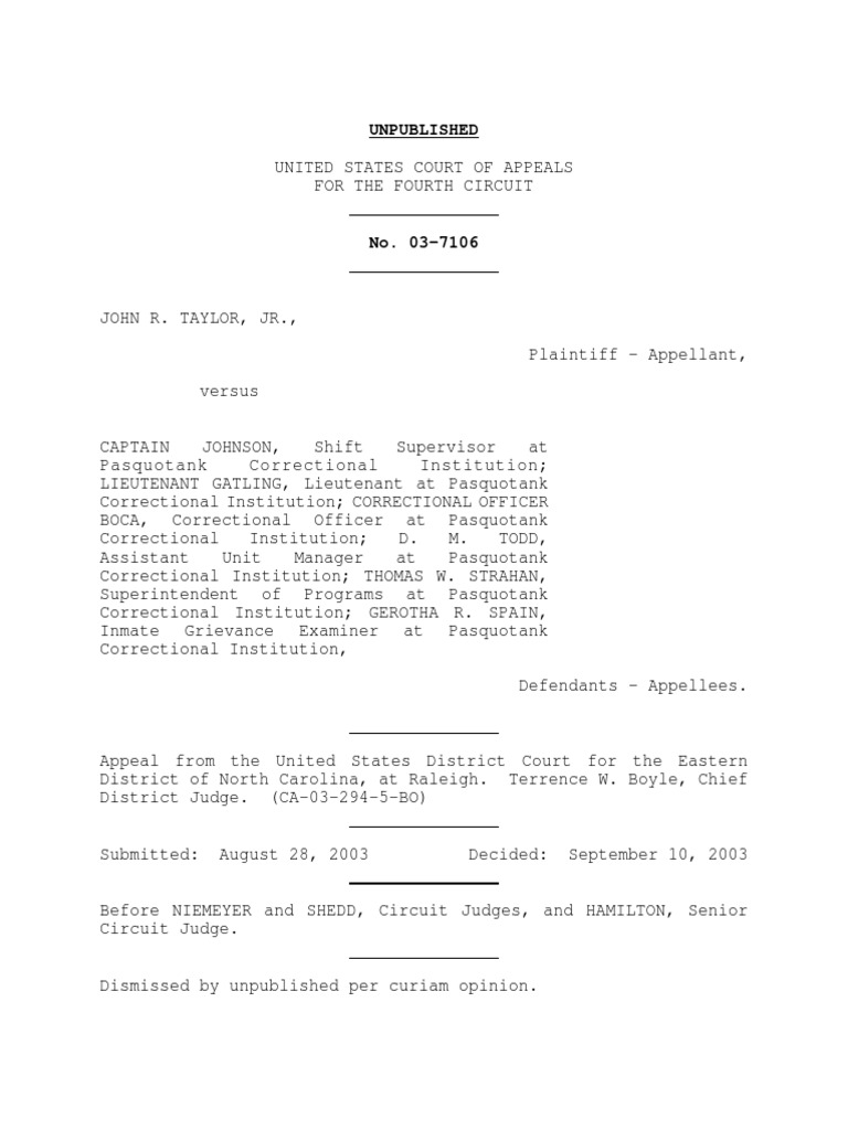 Taylor v. Johnson, 4th Cir. (2003) | PDF | Law