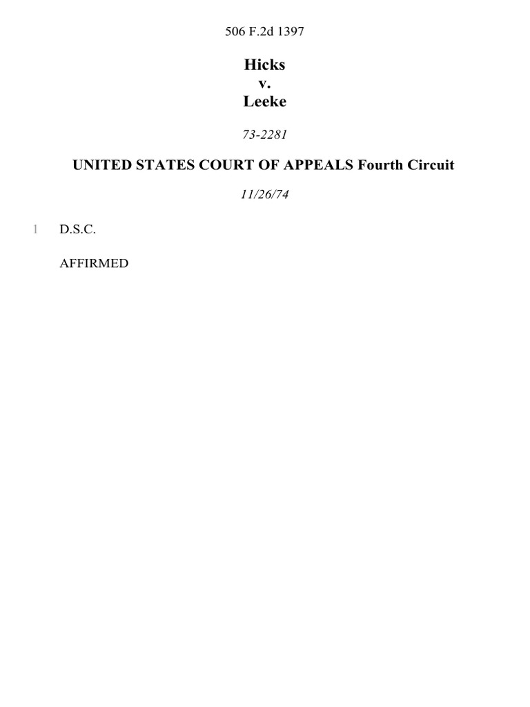 Hicks v. Leeke, 506 F.2d 1397, 4th Cir. (1974) | PDF