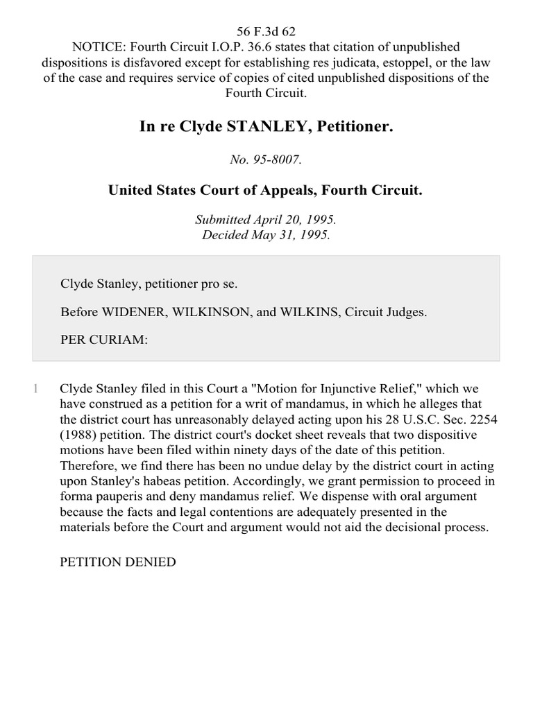 In Re Clyde Stanley, 56 F.3d 62, 4th Cir. (1995) | PDF