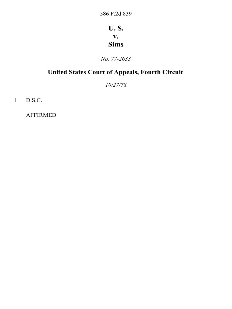 United States v. Sims, 586 F.2d 839, 4th Cir. (1978) | PDF