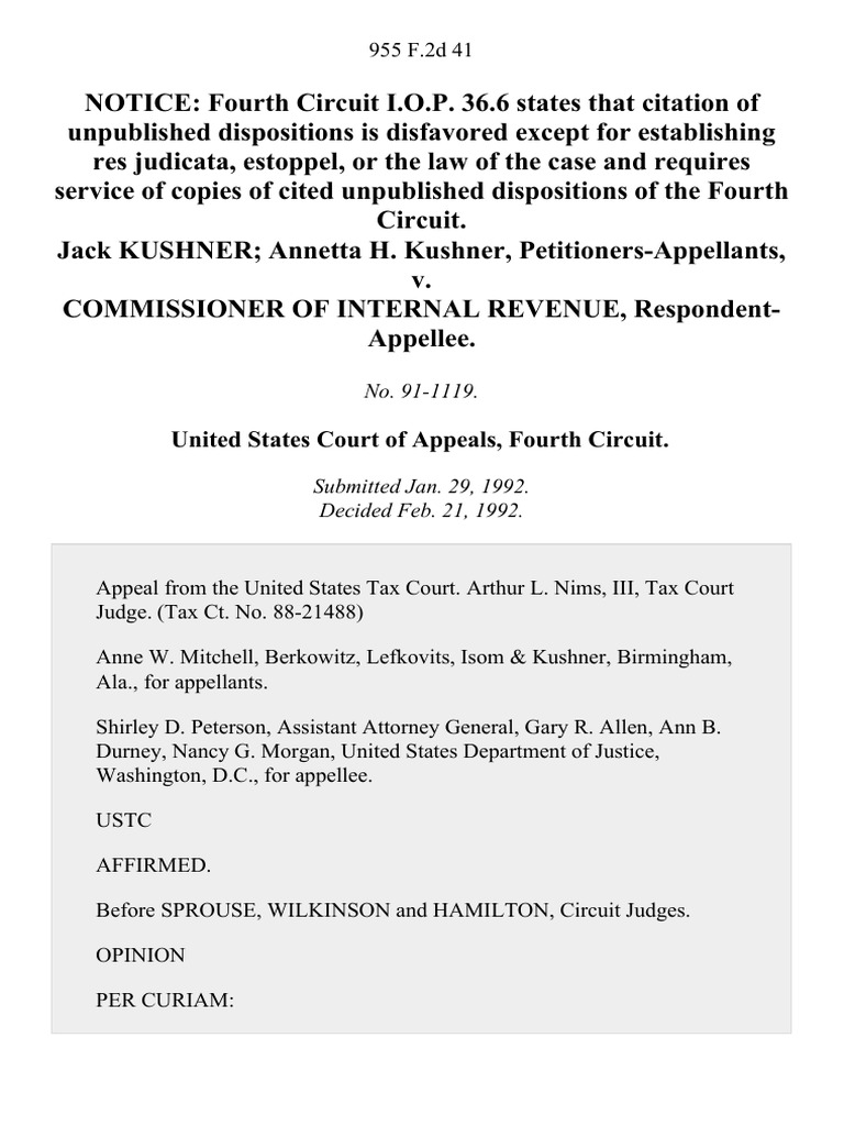 Jack Kushner Annetta H. Kushner v. Commissioner of Internal Revenue ...