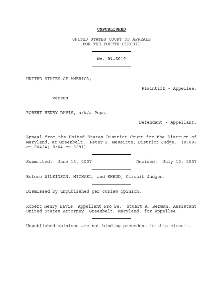 United States v. Davis, 4th Cir. (2007) | PDF