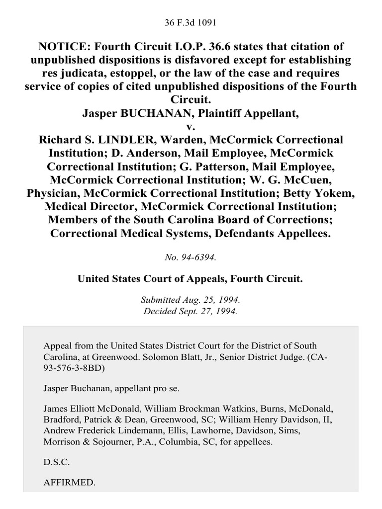 Fourth Circuit Affirms Denial of 1983 Claim | PDF