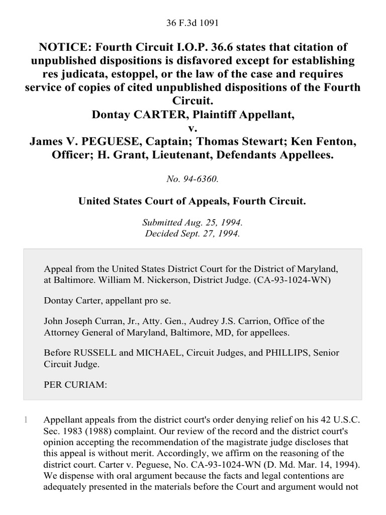 Dontay Carter v. James v. Peguese, Captain Thomas Stewart Ken Fenton ...