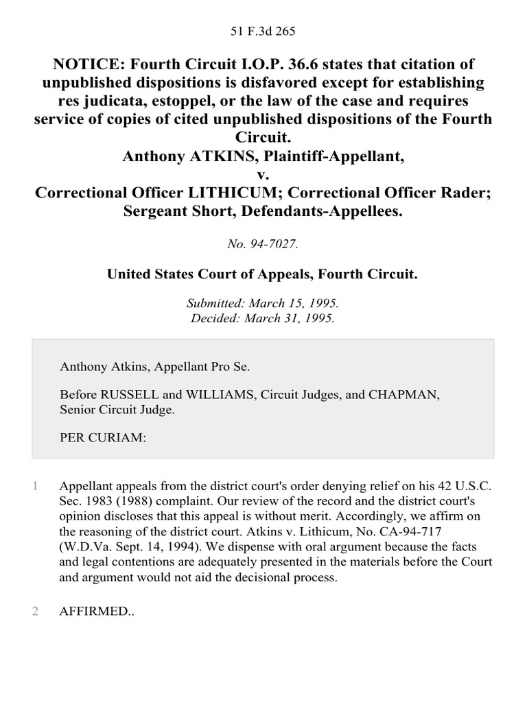 Anthony Atkins v. Correctional Officer Lithicum Correctional Officer ...