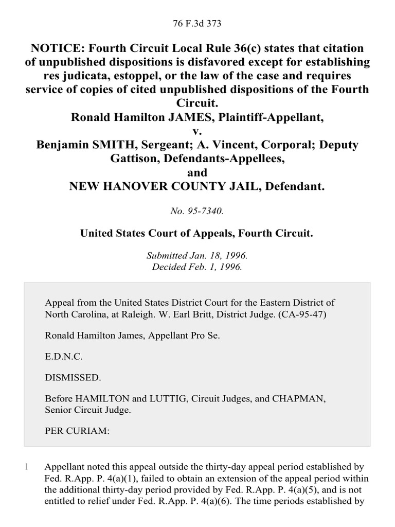 Ronald Hamilton James v. Benjamin Smith, Sergeant A. Vincent, Corporal ...