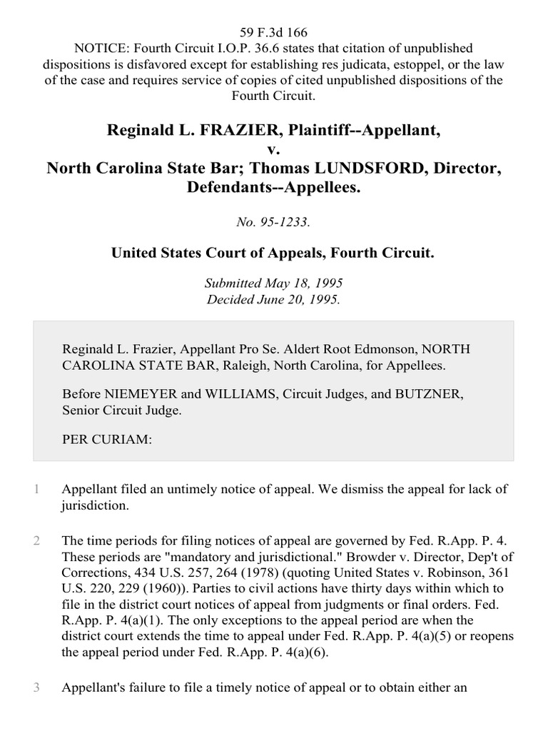 Reginald L. Frazier v. North Carolina State Bar Thomas Lundsford ...