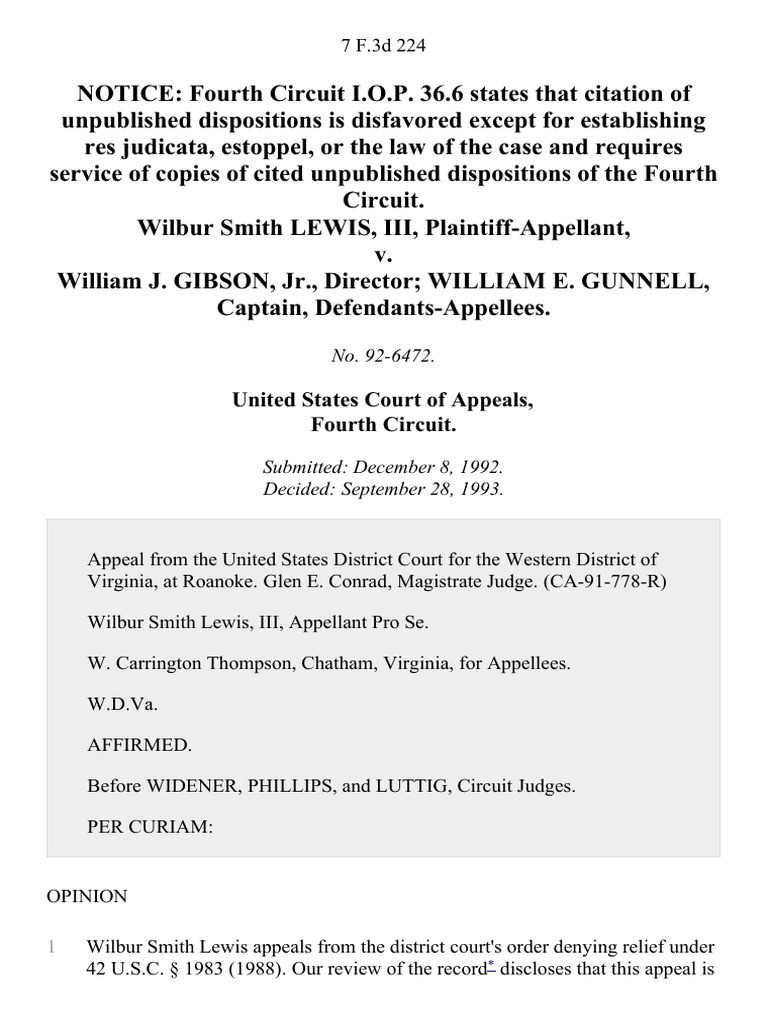 Wilbur Smith Lewis, III v. William J. Gibson, JR., Director William E ...