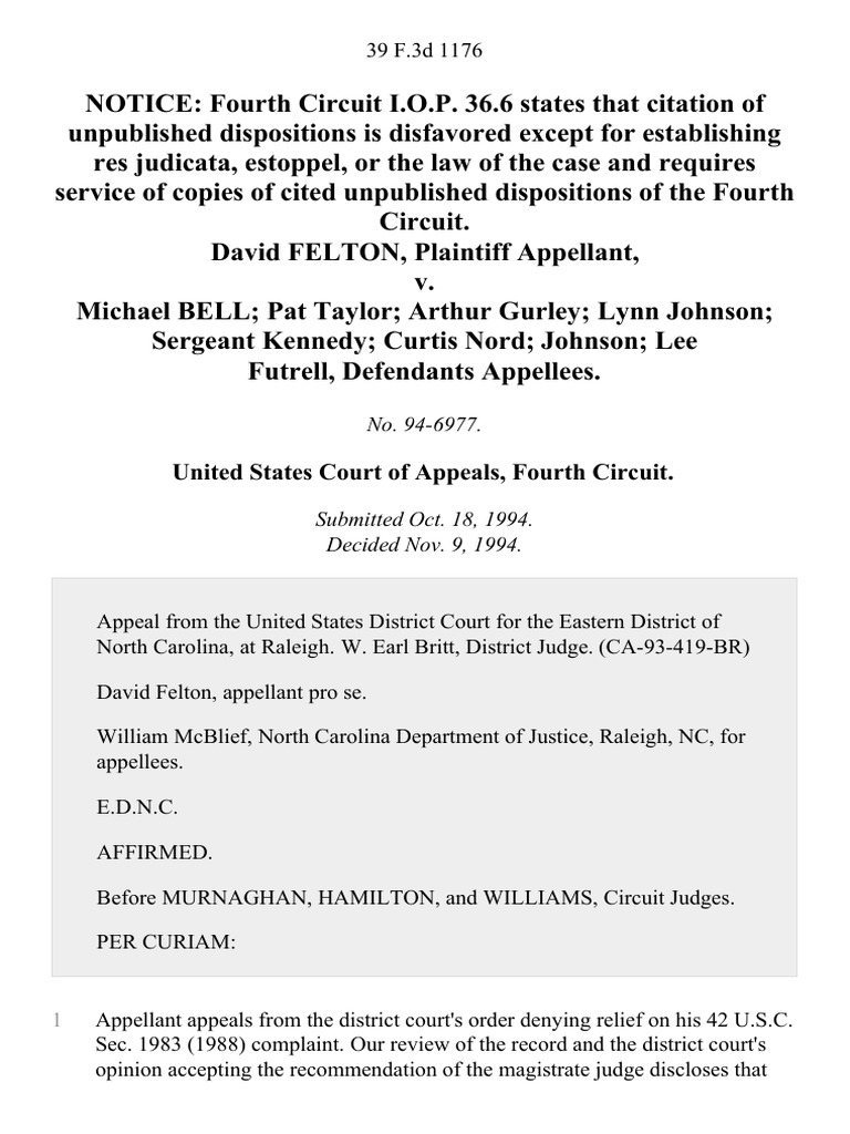 David Felton v. Michael Bell Pat Taylor Arthur Gurley Lynn Johnson ...