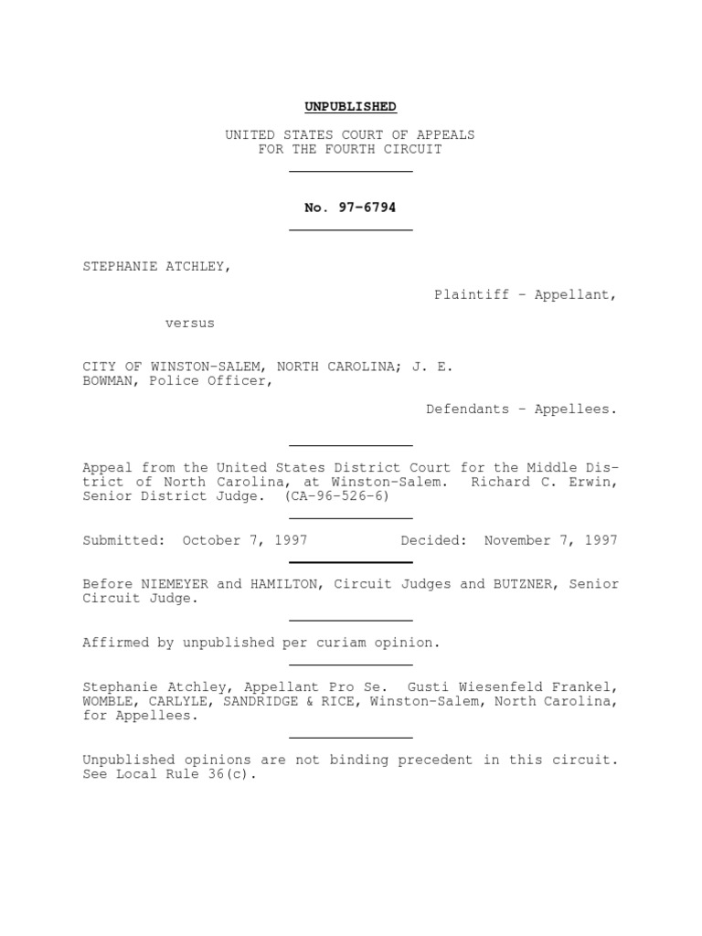 Legal Appeal: Atchley v. Winston-Salem | PDF | Law