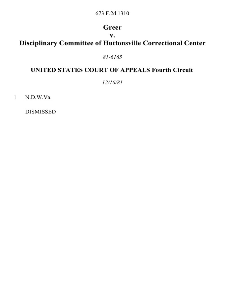 Greer v. Disciplinary Committee of Huttonsville Correctional Center ...