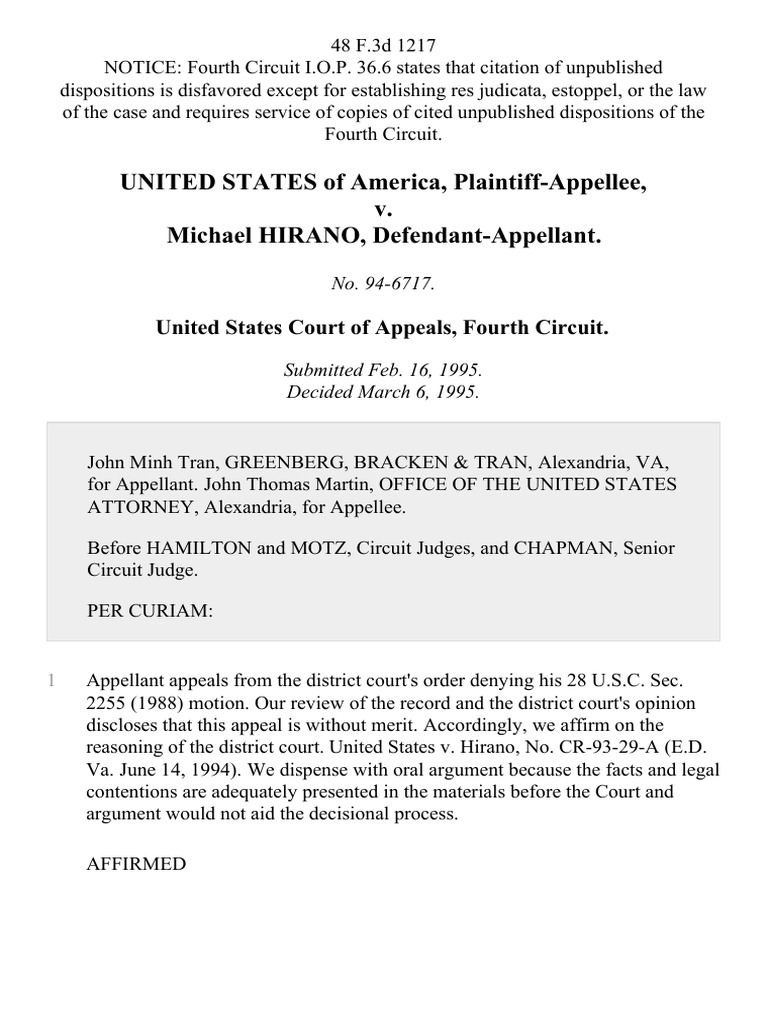 Appeal Affirmed: Hirano v. USA Case Summary | PDF
