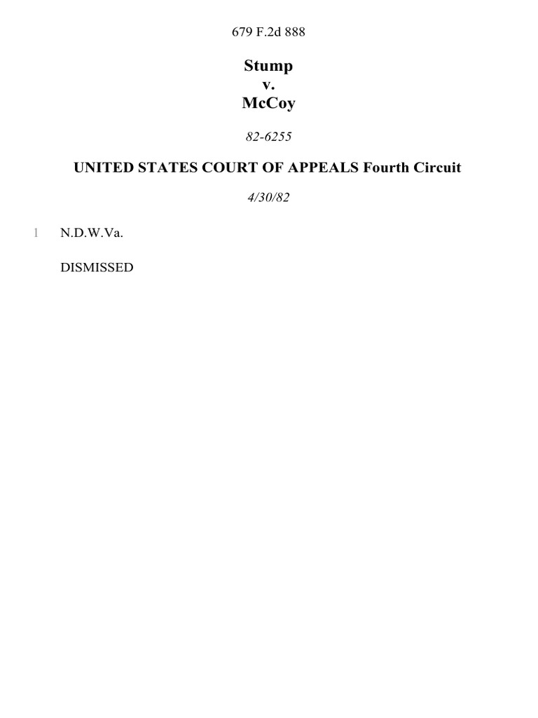 Stump v. McCoy, 679 F.2d 888, 4th Cir. (1982) | PDF