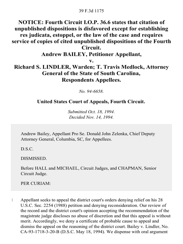 Andrew Bailey v. Richard S. Lindler, Warden T. Travis Medlock, Attorney ...