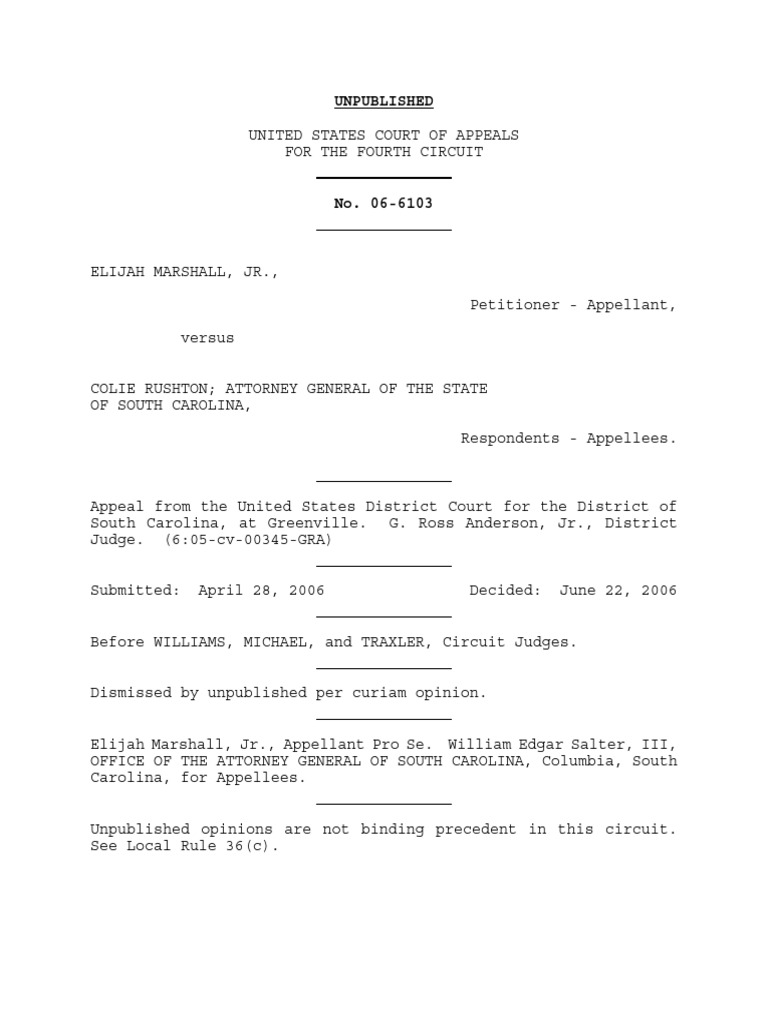 Marshall v. Rushton, 4th Cir. (2006) | PDF | Politics