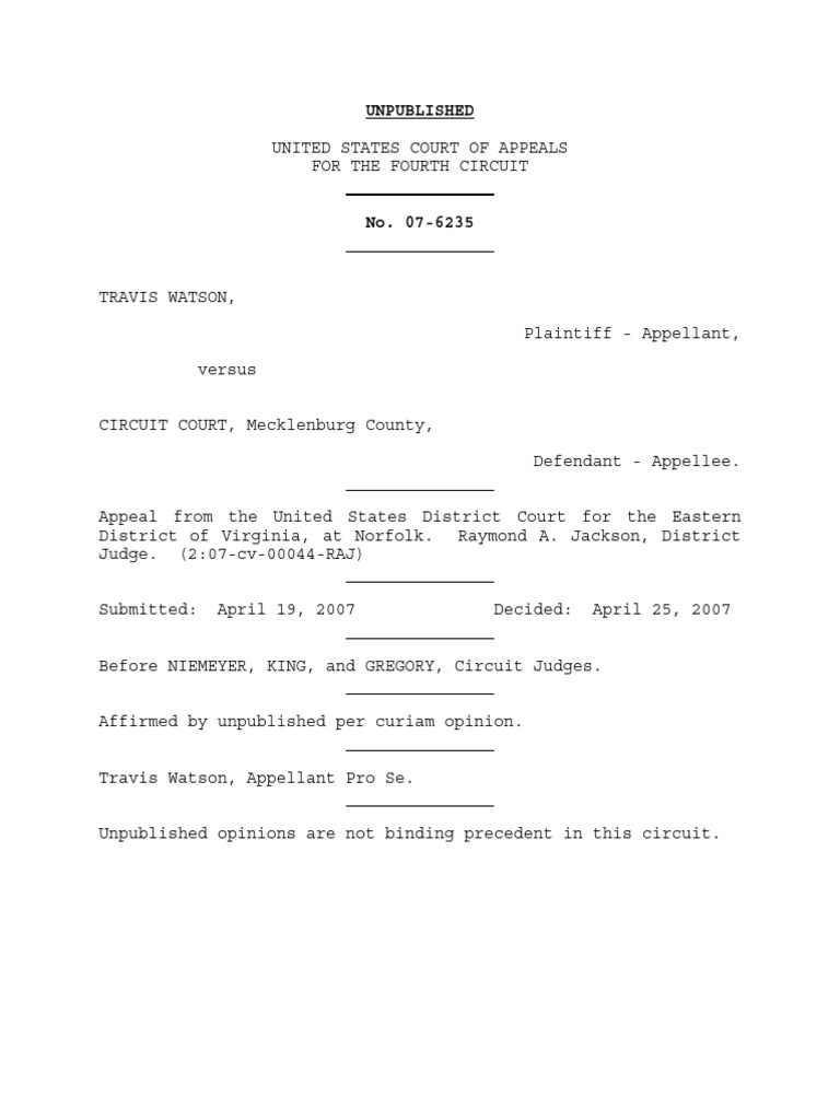 Watson v. Circuit Court, 4th Cir. (2007) | PDF