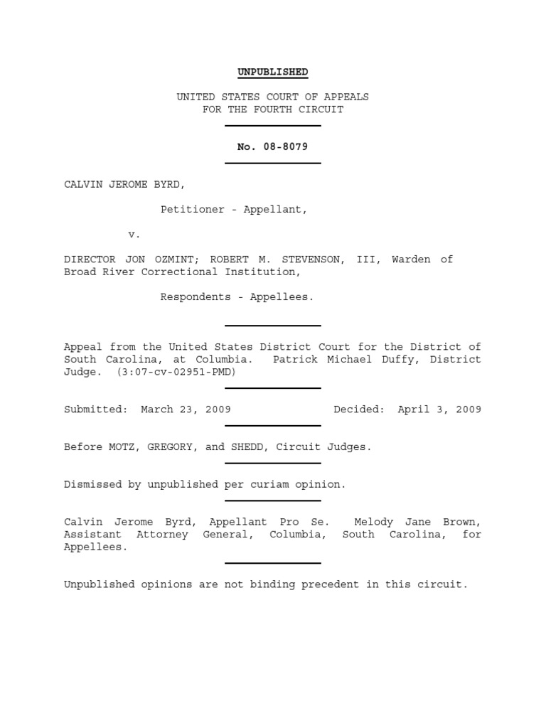 Byrd v. Director Jon Ozmint, 4th Cir. (2009) | PDF | Law