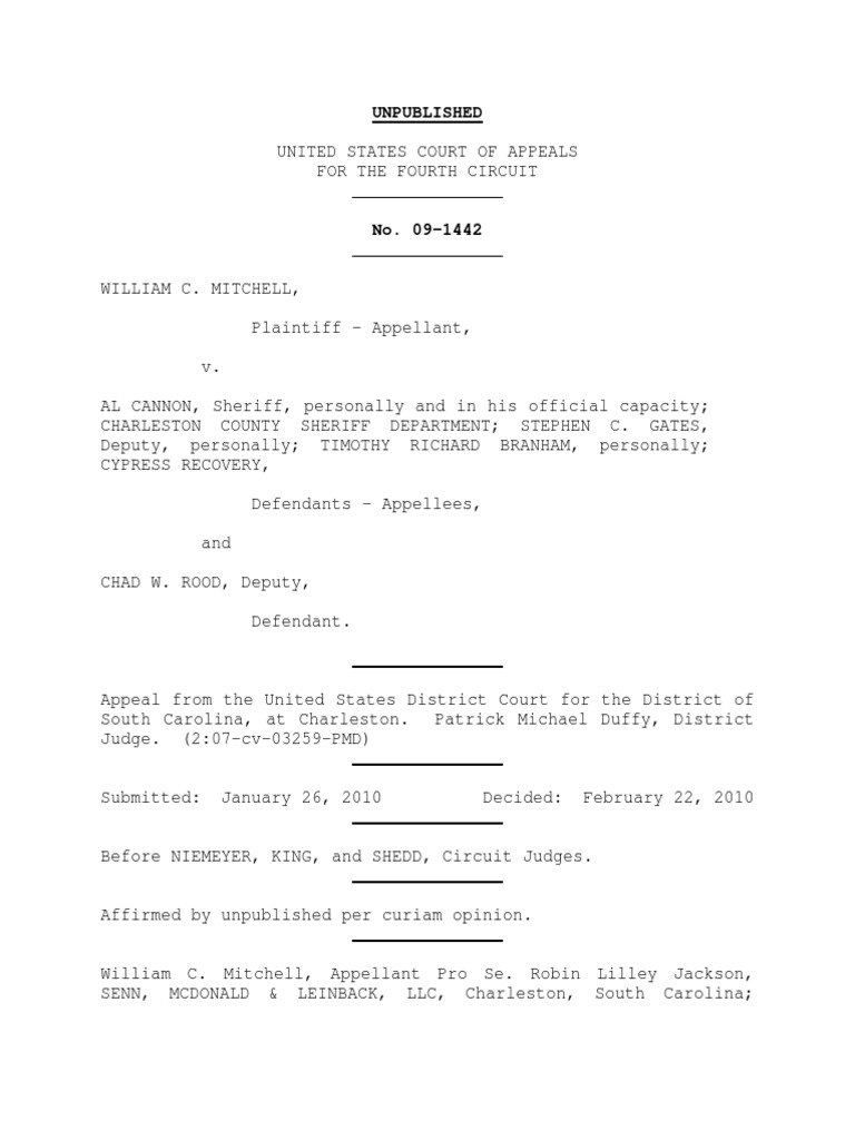 Mitchell v. Cannon, 4th Cir. (2010) | PDF