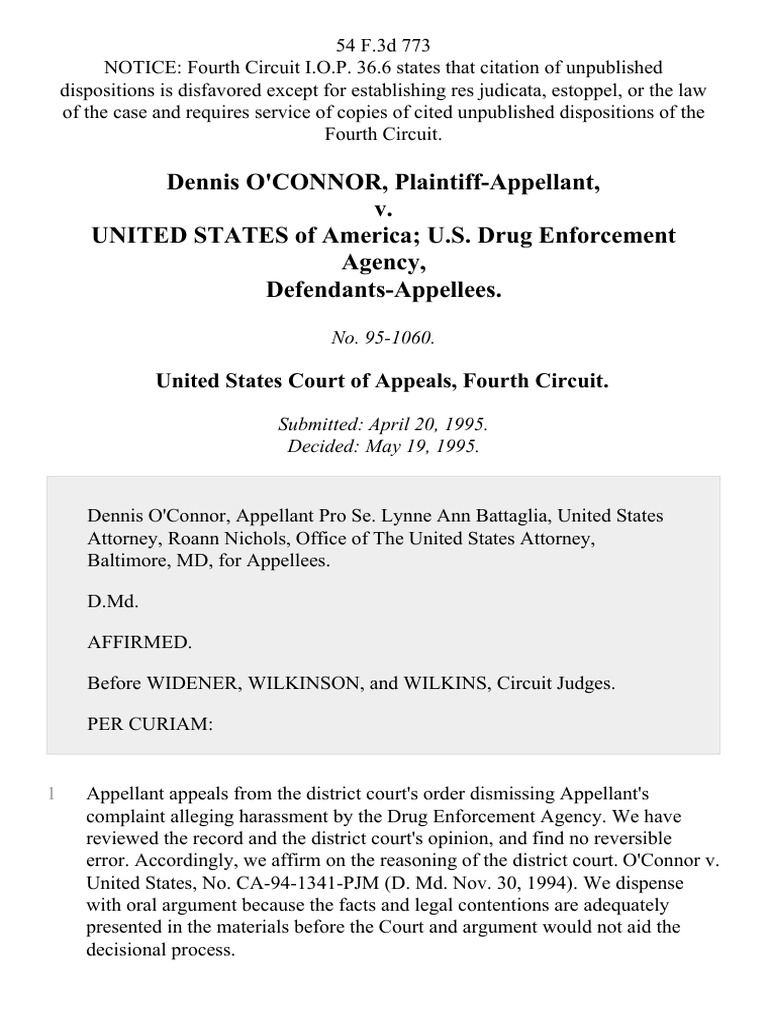 Dennis O'COnnOr v. United States of America U.S. Drug Enforcement ...