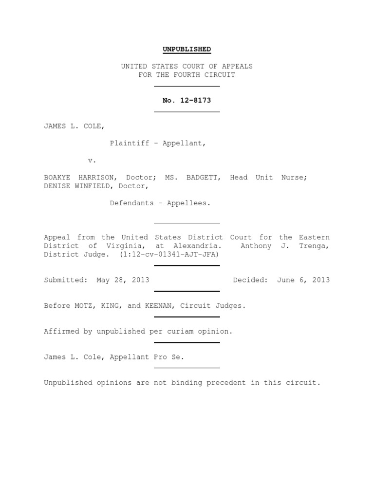 James Cole v. Boakye Harrison, 4th Cir. (2013) | PDF