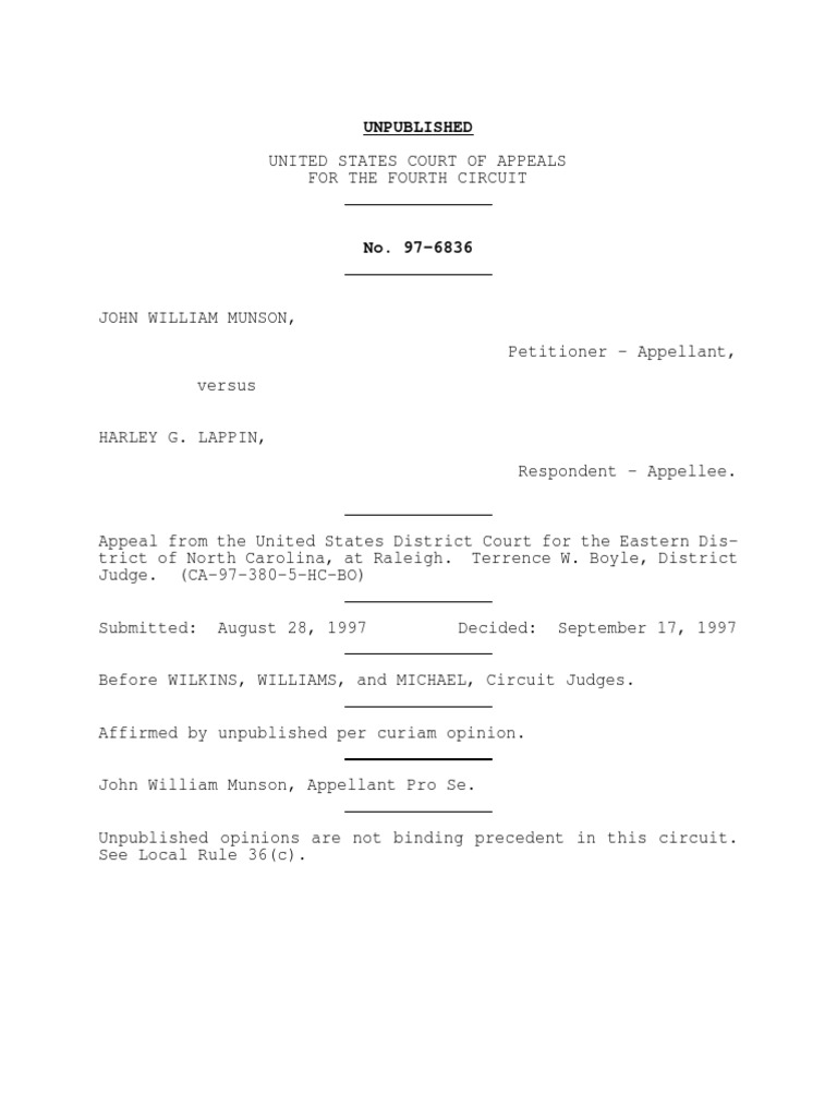 Munson v. Lappin, 4th Cir. (1997) | PDF