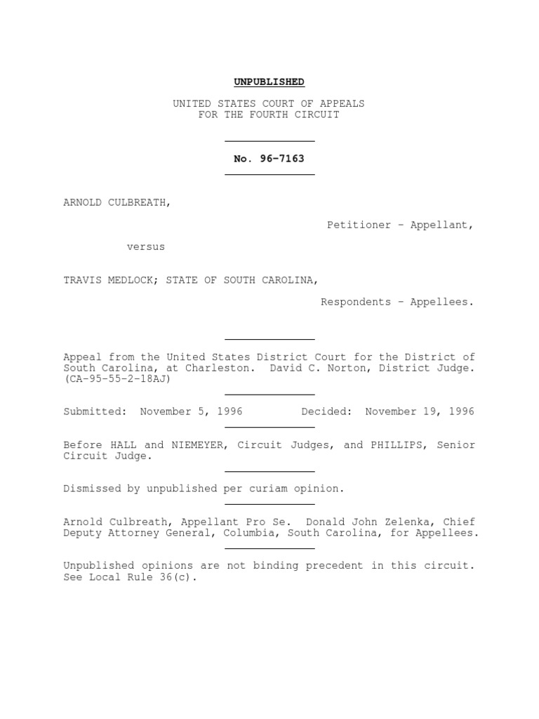 Culbreath v. Medlock, 4th Cir. (1996) | PDF