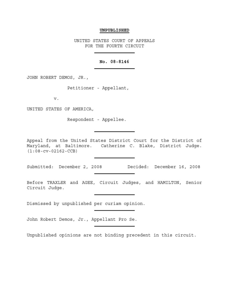 Demos v. United States, 4th Cir. (2008) | PDF