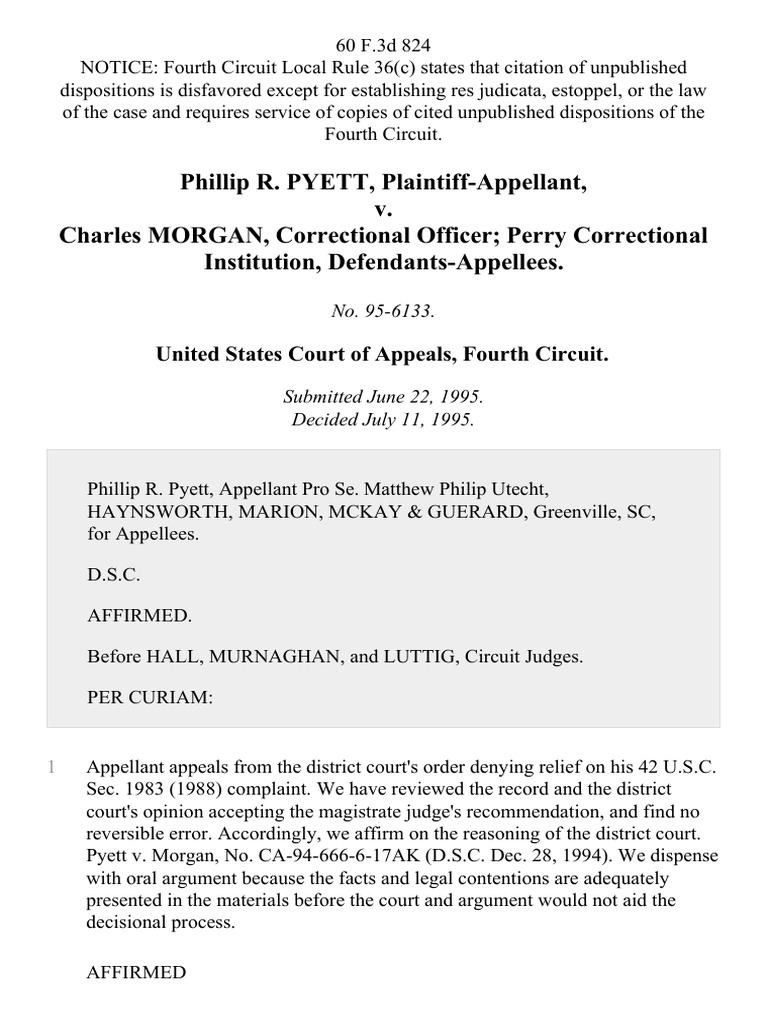 Phillip R. Pyett v. Charles Morgan, Correctional Officer Perry ...