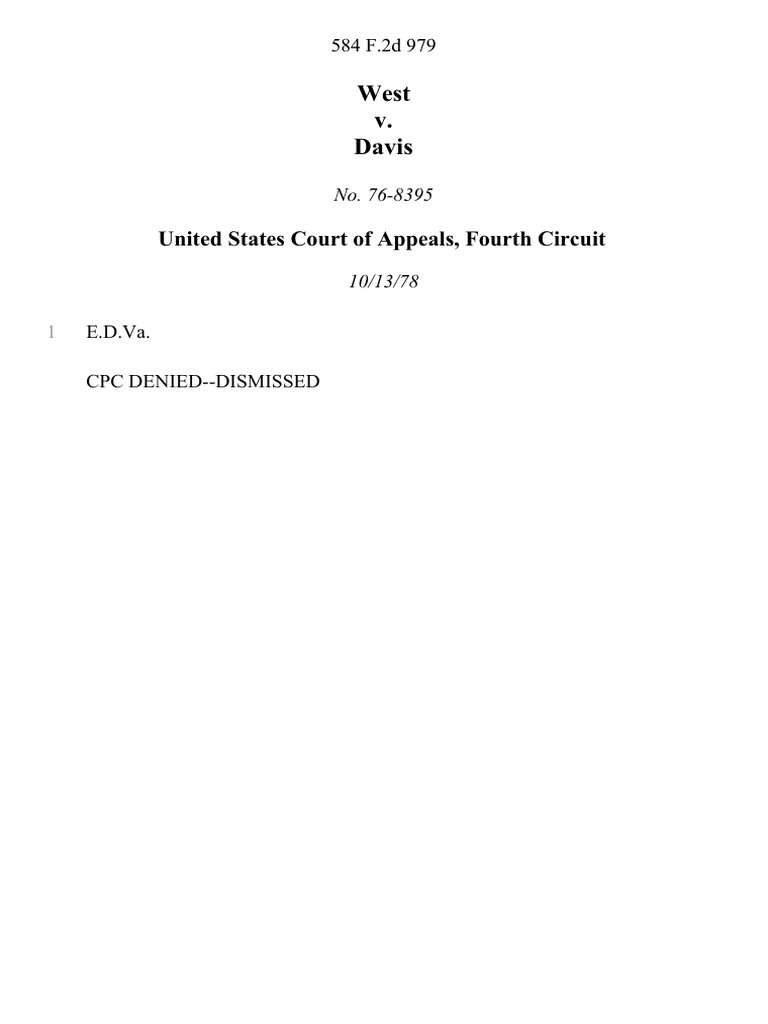 West v. Davis, 584 F.2d 979, 4th Cir. (1978) | PDF | Federal Reporter ...