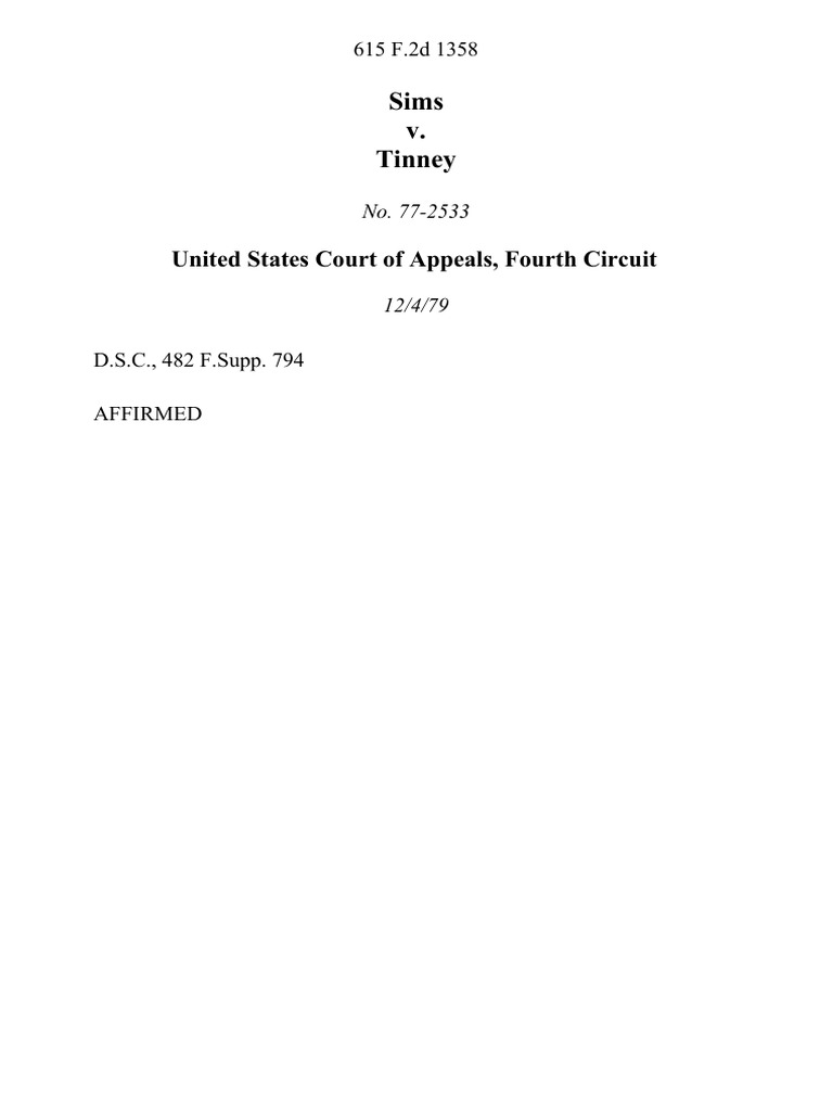 Sims v. Tinney, 615 F.2d 1358, 4th Cir. (1979) | PDF