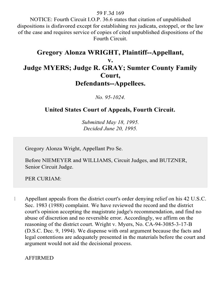 Gregory Alonza Wright v. Judge Myers Judge R. Gray Sumter County Family ...