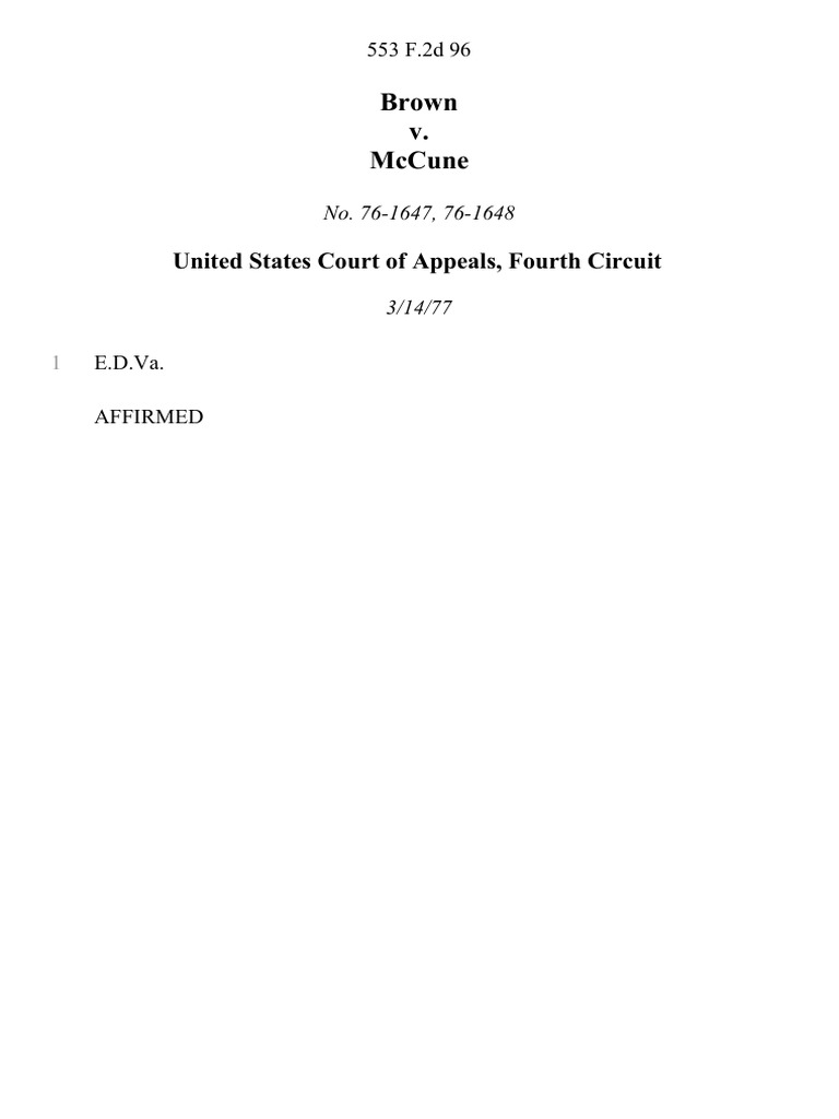 Brown v. McCune, 553 F.2d 96, 4th Cir. (1977) | PDF