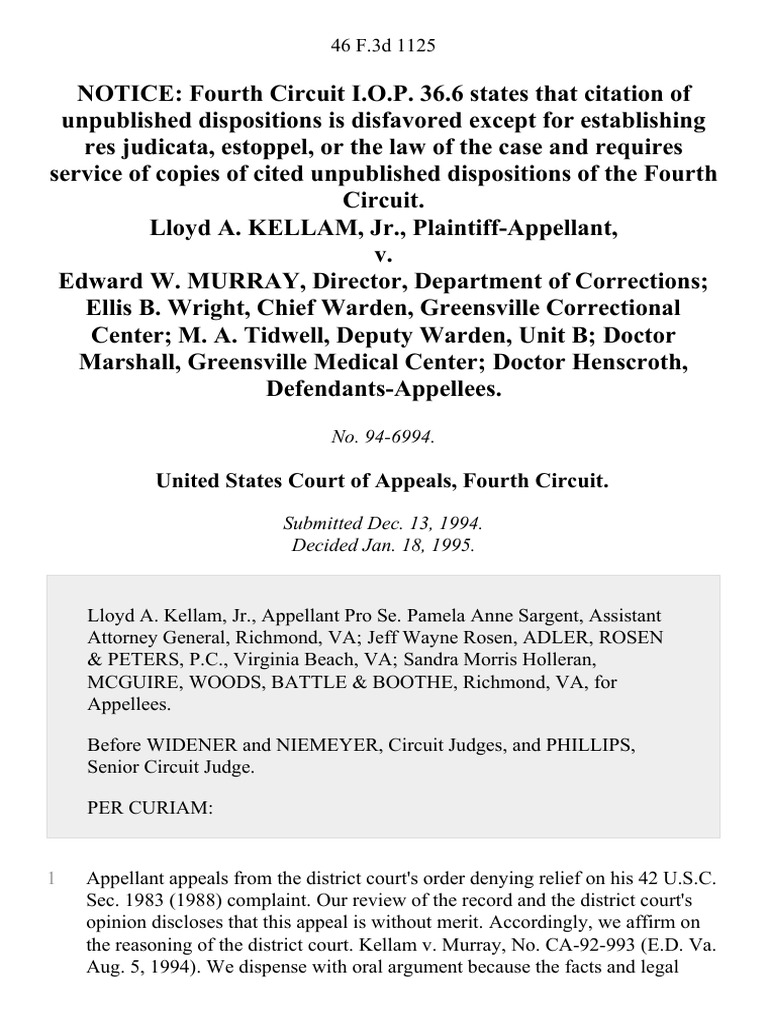 Kellam v. Murray: Fourth Circuit Appeal Decision | PDF