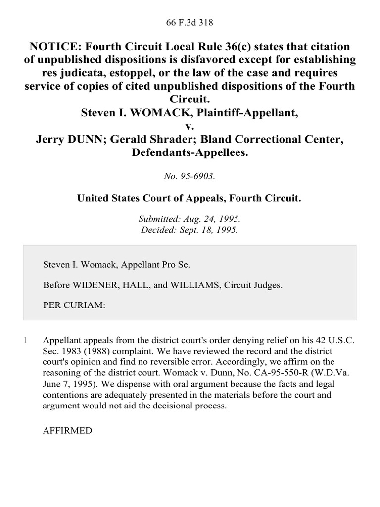 Steven I. Womack v. Jerry Dunn Gerald Shrader Bland Correctional Center ...
