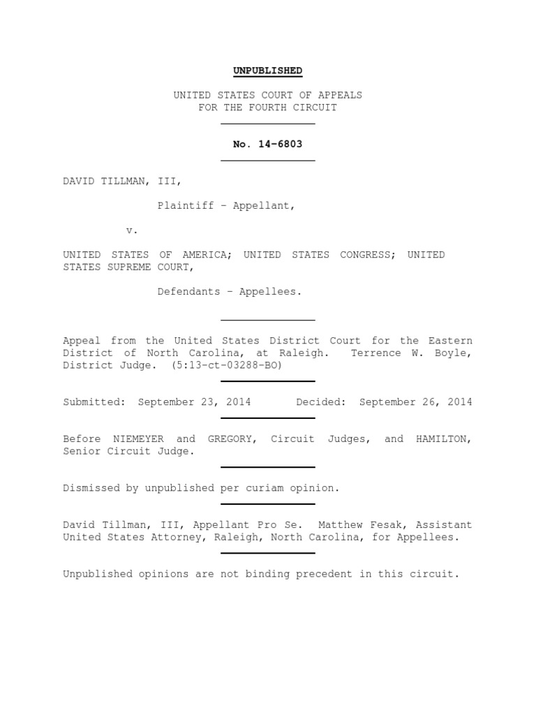 David Tillman, III v. United States, 4th Cir. (2014) | PDF | Politics ...